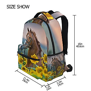 Horse Sunflowers Backpack Girl Backpacks for School Elementary Cute Bookbags for Girls 3rd 4th 5th Grade