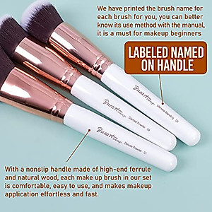 Bueart Design 16Pcs ULTRA SOFT Pearl white labeled Rose Gold Makeup Brushes set Make up brushes face brush Foundation Powder Blending Blush brushes