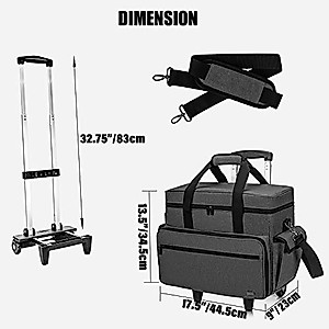 Teamoy Sewing Machine Case with Adjustable Wheels, Rolling Sewing Machine Tote with Wheels and Bottom Wooden Pad, Compatible with Singer, Brother and Most Majority Machines and Accessories, Black