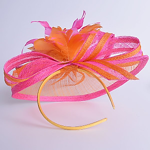 Lawliet Womens Sinamay Feather Fascinator Cocktail Hat Headband Church Wedding A268 (Orange Mix Pink)