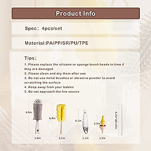 SEEDNUR Baby Bottle Brush Silicone Cleaning Brushes Water Bottle Cleaner 4pcs(Gray)