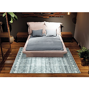 Bloom Rugs Caria Washable Non-Slip 5x7 Rug - Teal/Ivory Geometric Area Rug for Living Room, Bedroom, Dining Room, and Kitchen - Exact Size: 5' x 7'