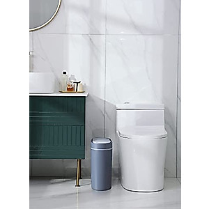 ELPHECO Bundles of Two 2.5 Gallon Waterproof Motion Sensor Small Trash Can with Lid, Slim Plastic Narrow Bedroom Garbage Can, White and Navy Blue for Kitchen and Bathroom use