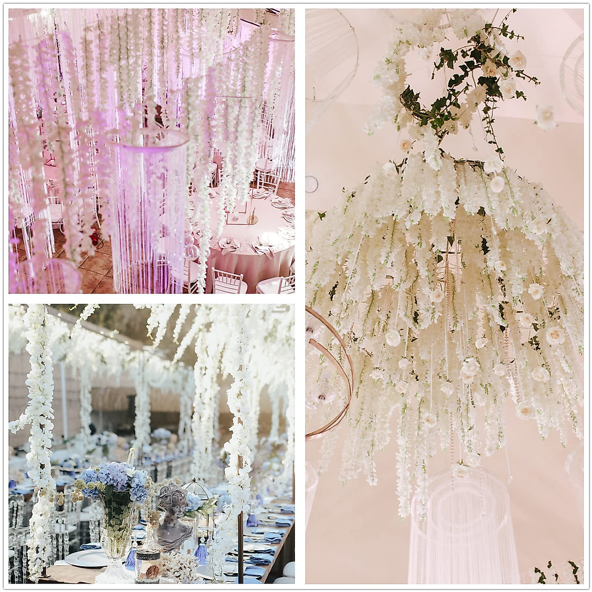 Luinabio 12 Pack 43.2 ft Wedding Artificial Silk Wisteria Vine Fake Hanging Flower Vine Garland Wall Plants Flower String for Home Outdoor Wedding Party Arch Garden Wall Home Decor, White and Pink