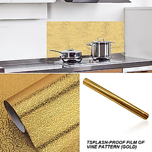 Kitchen Backsplash Wallpaper, 15.7'' x 196.8'' Aluminum foil Stickers Contact Paper, Self-Adhesive Oil Proof Heat Resistant Wall Sticker for Countertop Drawer Shelf Liners (Gold)
