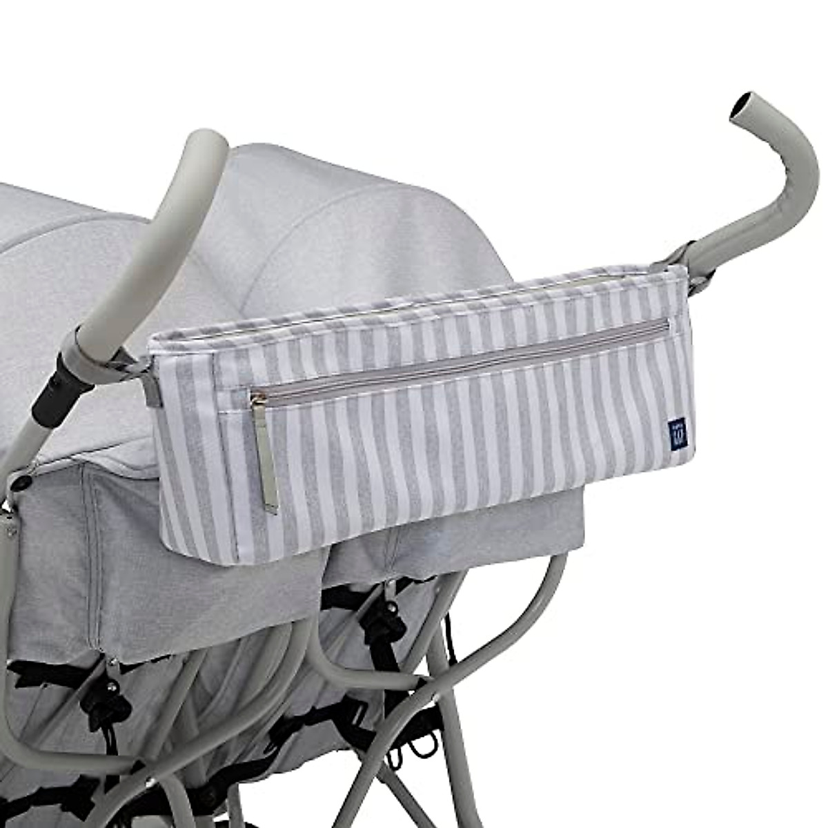 GAP babyGap Classic Side-by-Side Double Stroller - Lightweight Double Stroller with Recline, Extendable Sun Visors & Compact Fold - Made with Sustainable Materials, Grey Stripes