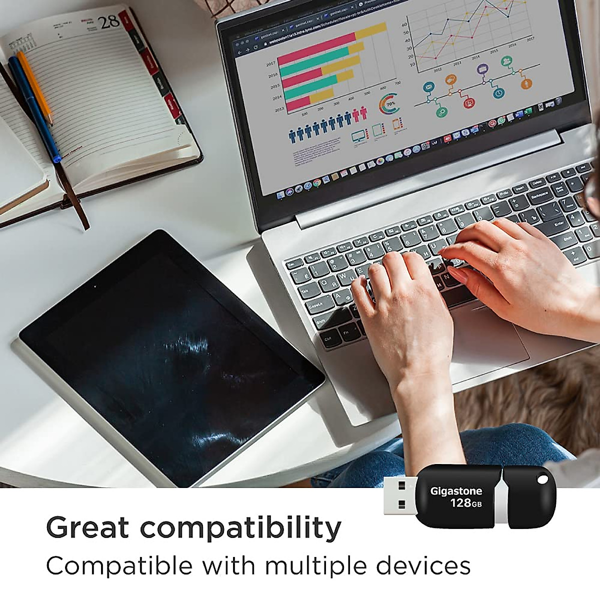 GIGASTONE V10 128GB USB 2.0 Flash Drive 128GB Flash Drive Thumb Drive Memory Stick Pen Drive Capless Retractable Design