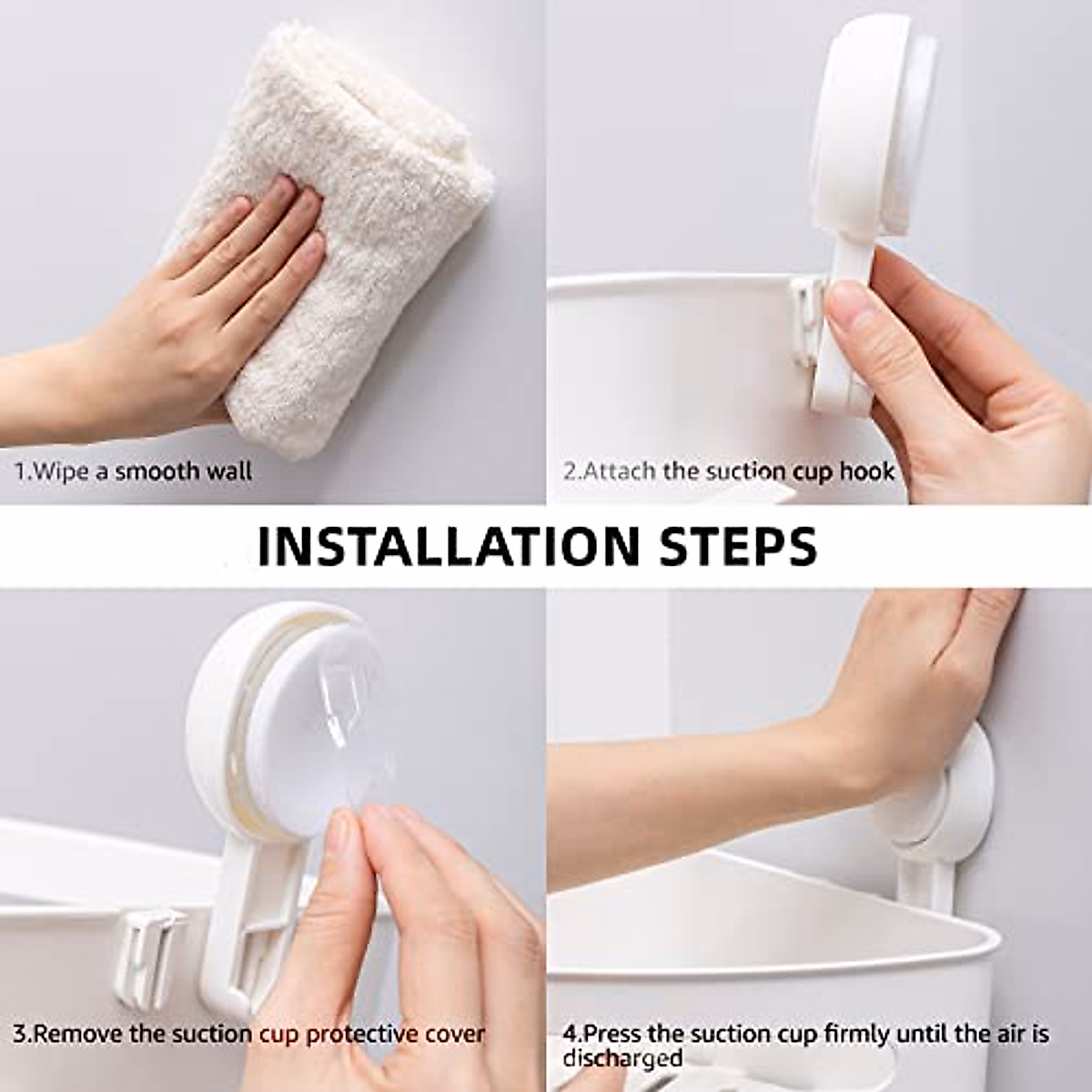 VELMADE Corner Shower Caddy, No Drilling Shower Shelf Kitchen Storage Basket With Hooks, Bathroom Storage Organizer Wall Mounted for Kitchen, Bathroom