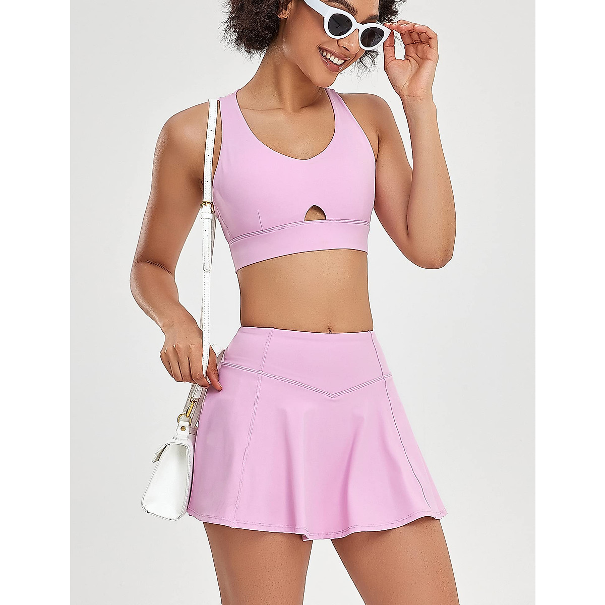 1a1a Women’s Tennis Skirts with Shorts Pockets High Waist Tummy Control Light Pink X-Small