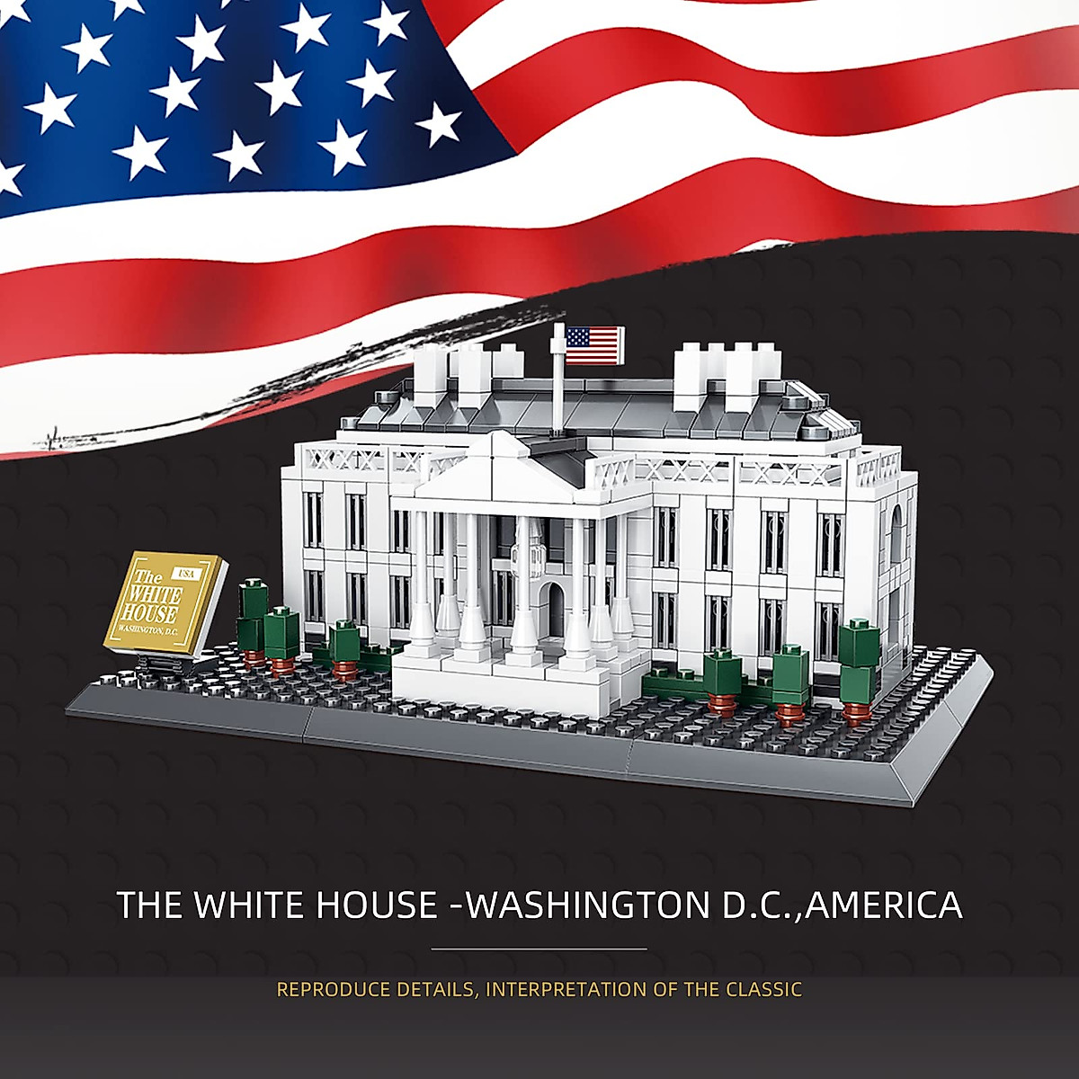 WANGE Building Block Toys The White House Model (770 Pieces) The World's Great Architecture Series Collectible Famous Landmarks Excellent Gift for Teens and Adults