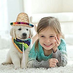 Whaline Mexican Dog Costume Accessories Cinco De Mayo Fiesta Dog Bandana Dog Straw Hat Mexican Colorful Stripe Pet Scarf Dog Bib Pet Neckerchief for Small Medium Cat Dog Carnival Party Supplies