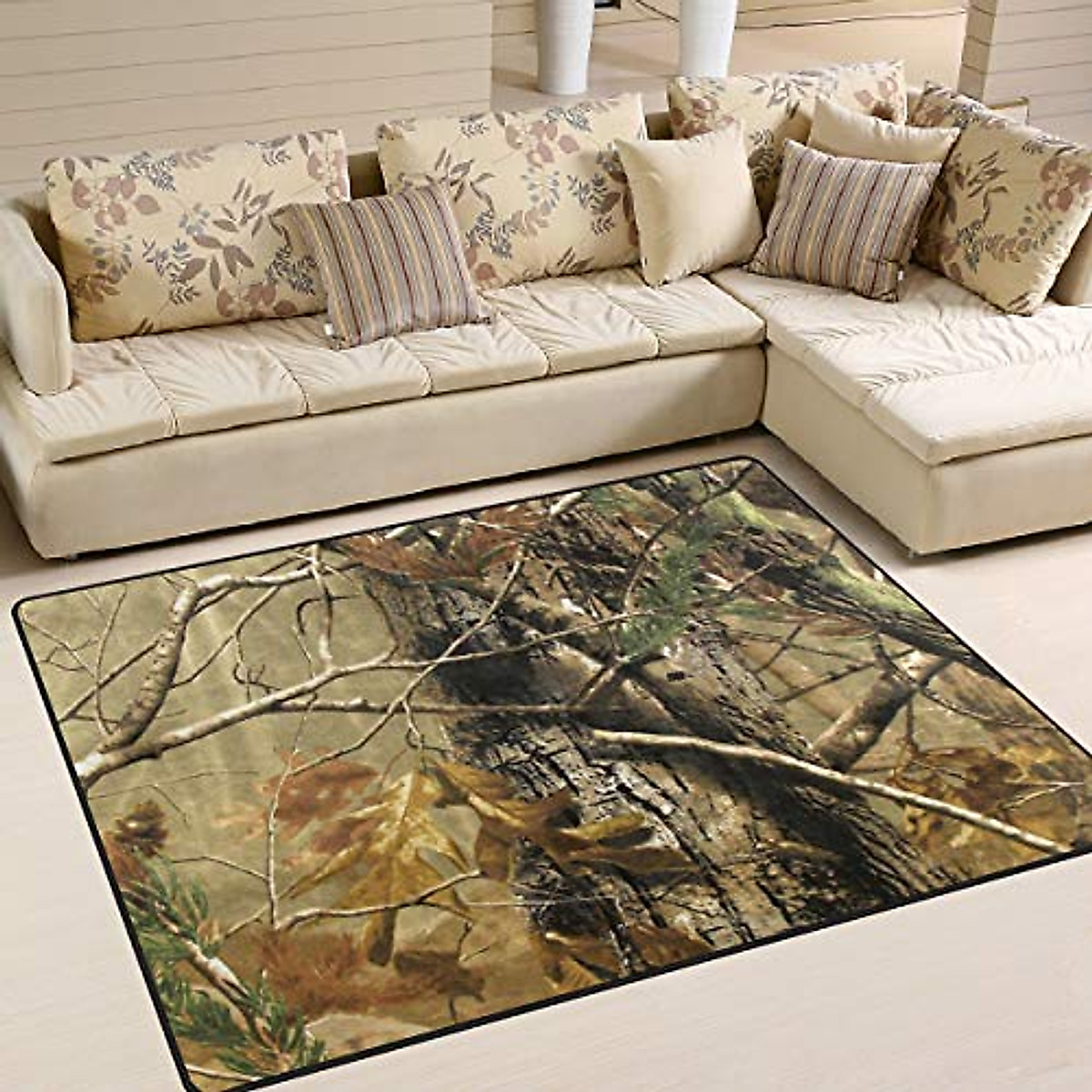 Hunting Camo Area Rug 5'x 7', Educational Polyester Area Rug Mat for Living Dining Dorm Room Bedroom Home Decorative
