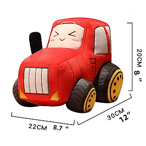 XIYUAN Car Plush Tractor Stuffed Cushion Truck Toy Super Cute Car Plush Pillow - Soft Plush Toy for Little Boys, Girls, Babies and Toddlers - Great Gift (Red)