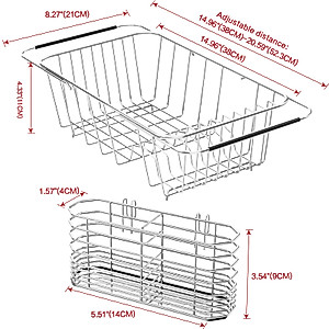Fanbsy Small Dish Drainer Rack in Sink Adjustable, Expandable Stainless Steel Metal Dish Drying Rack Organizer with Stainless Steel Utensil Holder Over Inside Sink Counter, Rustproof(for 1-2 People)