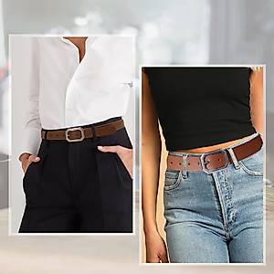 Ssumday Womens Girl Female Ladies Reversible Faux Leather Brown Tan Belts for Jeans Pants with Vintage Silver Buckle and Plus Size(2-L)