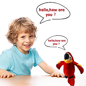 Houwsbaby 9'' Red Talking Parrot Plush Pal Repeat What You Say Recording Stuffed Animal Macaw Electronic Record Interactive Animated Bird Shake Wings Present Birthday Christmas for Kids Boys Girls
