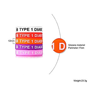 VNOX 5Pcs a Set Silicone Type 1 2 Diabetes Medical Alert ID Bangle Bracelet,7.5" (Style 3-Type 1 Diabetes)