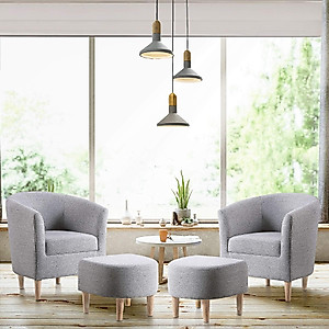 DAZONE Accent Chair with Ottoman, Mid Century Modern Barrel Comfy Fabric Armchair and Footrest Set, Upholstered Club Tub Round Arms Chair for Living Room Bedroom Reading Room, Grey