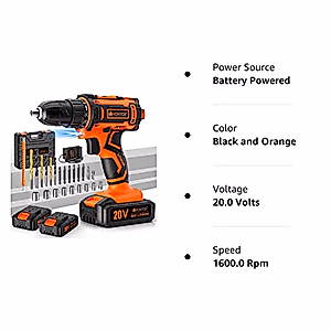 Drill Set, V VONTOX 20V Cordless Drill with 2 Batteries 2.0AH & Fast Charger, Home Power Drill 3/8" Keyless Chuck, 370 In-lb Torque, 2 Speed, 25+1 Position, 24pcs Drill for DIY