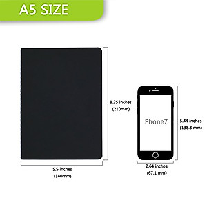 TWONE 6 Pack Notebooks Journal - 60 Blank Page/30 Sheets, Premium Thick Paper Soft Cover Journal for Travel, Office, Work, Office, Home, School, Business Writing, 5.5” x 8.25” (Black)