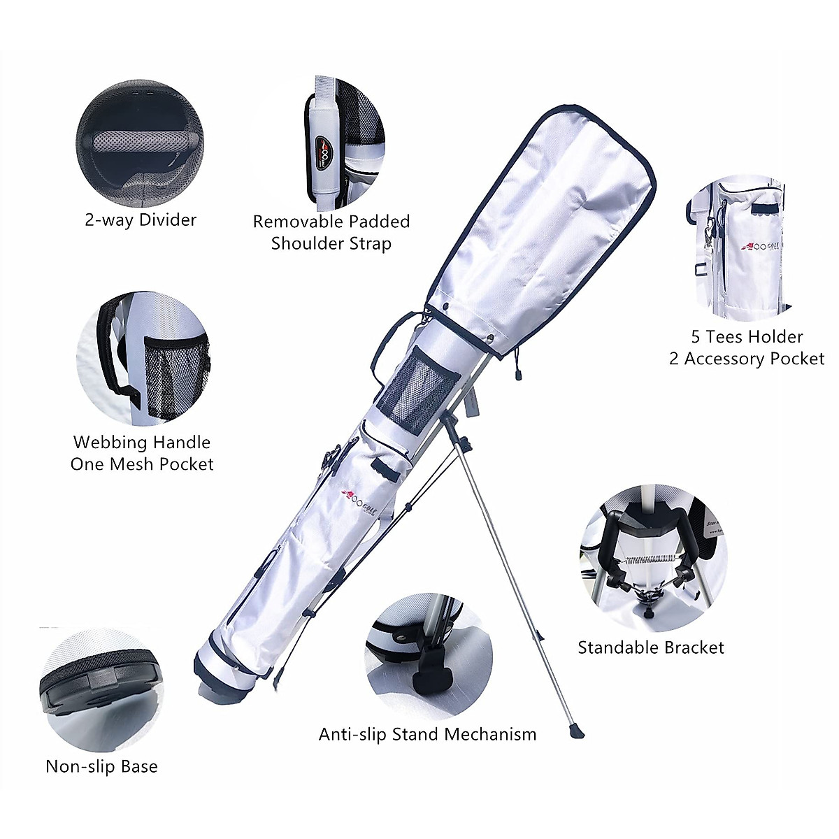 C4 A99Golf Men's and Women's Range Sunday Pencil Carry GOLF Stand Bag golf travel bag Removable Top Cover with Strap and Stand White Great gift for golfer!