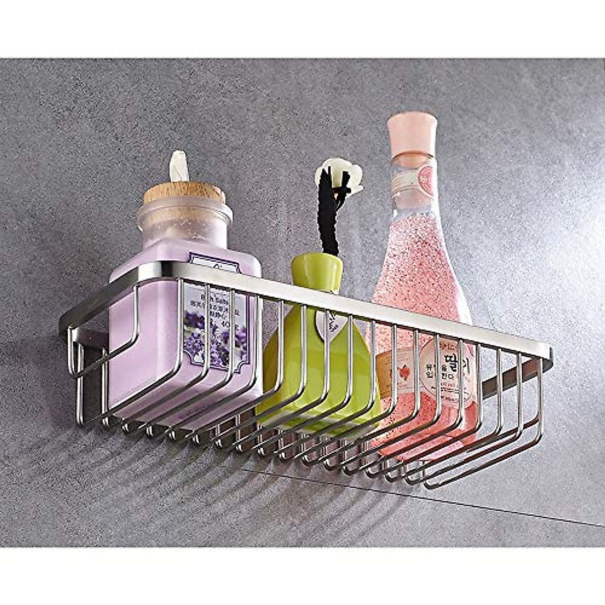 Thwarm Shelves Shower Basket 304 Stainless Steel Brushed Square Basket Rack Basket Bathroom Single Layer Toilet Shampoo Shower Gel Shelf Shampoo Storage Rackfor Candy Conditioner