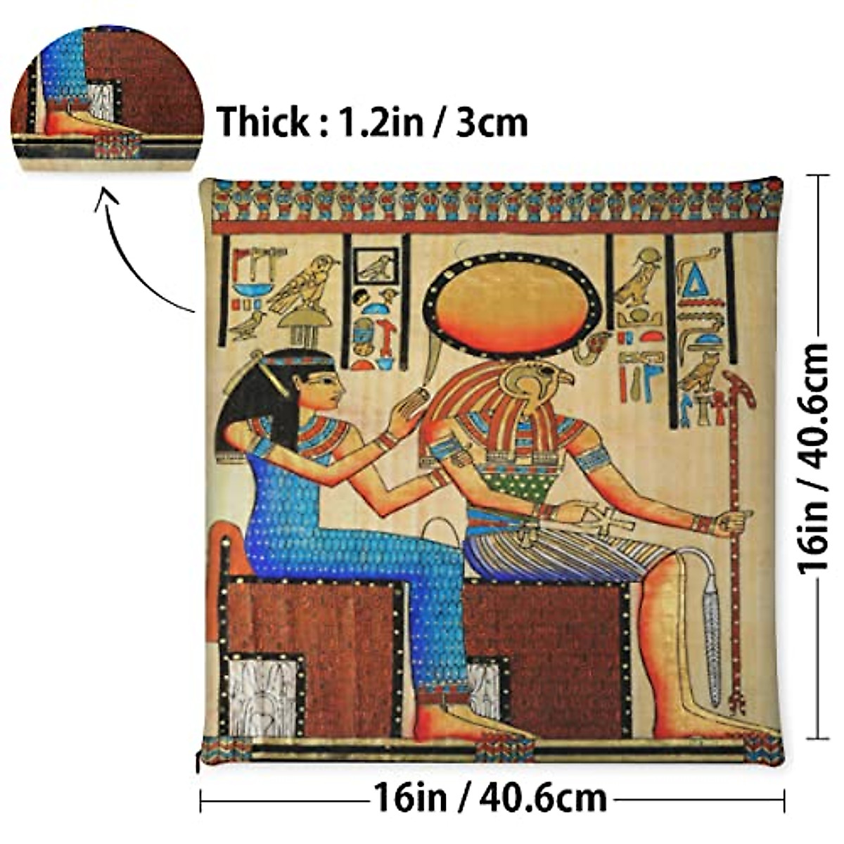 AUUXVA Seat Cushion Egyptian Papyrus Horus Queen Chair Cushion 16x16in Soft Foam Dorm Chair Pad with Washable Zipper Cushion Cover for Kitchen Dining Office Patio Furniture Cushion