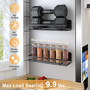 Yicloud Magnetic Spice Rack for Refrigerator 4 Pack, Strong Magnetic Shelf for Refrigerator, Magnet Spice Rack Organizer for Fridge, Small Kitchen, Black