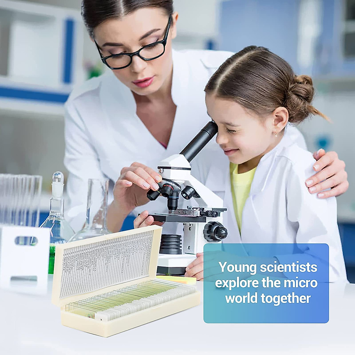 50 Prepared Microscope Slides with Specimens for Kids Students - Plants Insects Fish Animals Human Tissue Cells Samples, for Biological Science Lab, Children Education, Homeschool