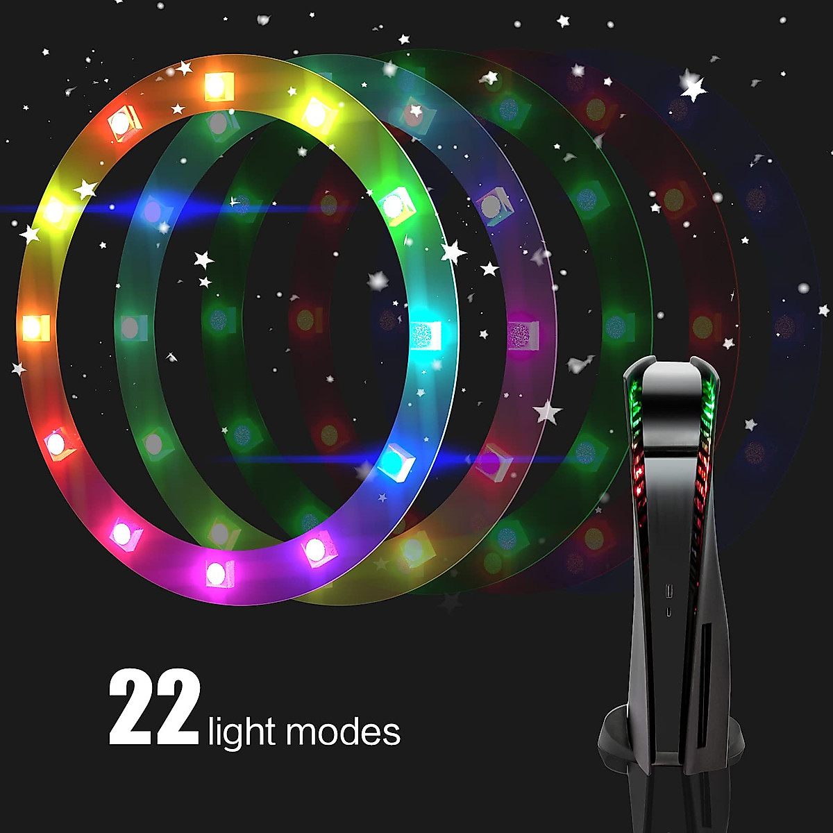 Playstation 5 Accessory Kits, PS5 Black Plates Disc Edition and PS5 LED Strip with 8 Colors and Remote Control