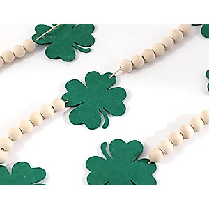 St Patrick’s Day Banner - Shamrock Wooden Beads for Home Decor, Felt Green Lucky Clover Banner with Wooden Beads, Shamrock Banner, Clover Garland, For St Patrick’s Day Spring Wedding Shower Decoration
