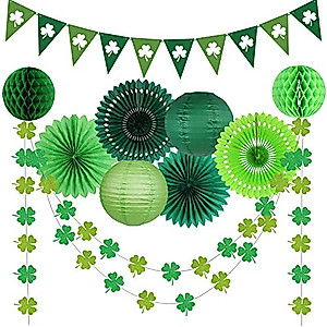 St Patricks Day Decorations, Green Party Supplies Four-Leaf Clover Garland Tissue Paper Fan Paper Lantern for Irish Party Saint Patricks Day Decor