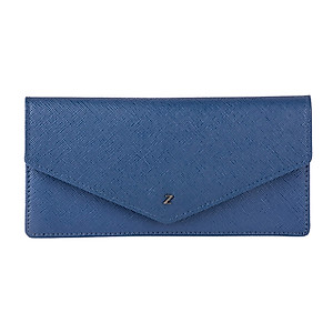 Zinda Genuine Leathers Women’s Wallet Flap Over Long Purse RFID Protection (Blue)
