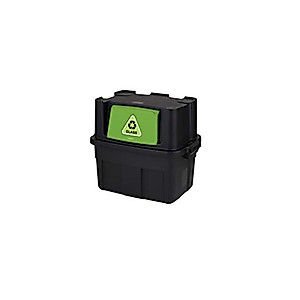Rubbermaid Recycling Bin with Swing Lid, 14-Gallon, Black Stackable Lid for Glass/Plastic/Paper in Garage/Office/Restaurant