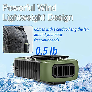 EaseHive 10000mAh Upgraded Waist Fan - Stepless Adjustable Speed, Rechargeable Neck Fan with over 24 hours Working time, 12000RPM Airflow, Cooling Fan with Lanyard, for Outdoor Scenario, Green