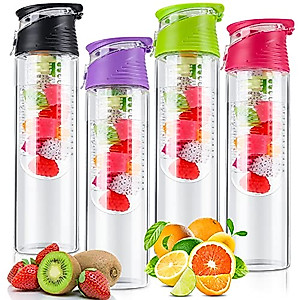 Lallisa 4 Pieces 28 oz Fruit Infuser Water Bottle Leakproof Water Infuser Bottle Large Capacity Plastic Infused Water Bottles for Women Men Gym Bike Camping Travel Tea Drink Gift, Multicolor