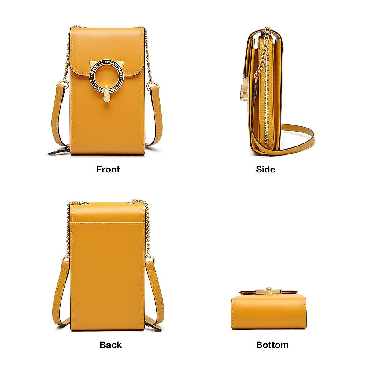 Crossbody Cell Phone Purse for Women, Genuine Leather Crossbody Phone Bags Ladies Cross Body Purse Women's Small Cowhide Leather Shoulder Bags Zip Around Leather Purse Wallets(Yellow)