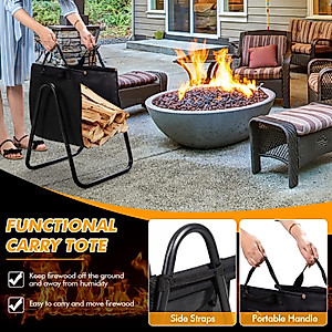 Tangkula Firewood Rack Holder with Canvas Carrier, Firewood Logs Stacker Basket for Indoor or Outdoor Use, Storage Stacker with Heavy-Duty Metal Frame, Kindling Wood Stove Accessories w/Handle