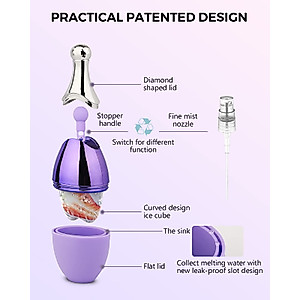 Ice Face Roller, Ice Roller and Spray for Face and Eye Puffiness Relief, Facial Ice Roller Ice Mold Reusable Beauty Ice Cube Ice Holder Skin Care Tool to Brighten & Tighten Skin, Shrink Pores(Purple)