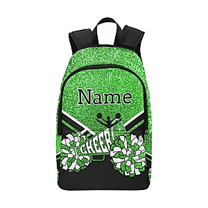 CUXWEOT Personalized Cheerleader Cheer Green Art Backpack with Name Custom Travel Daypack Bag for Man Woman Gifts
