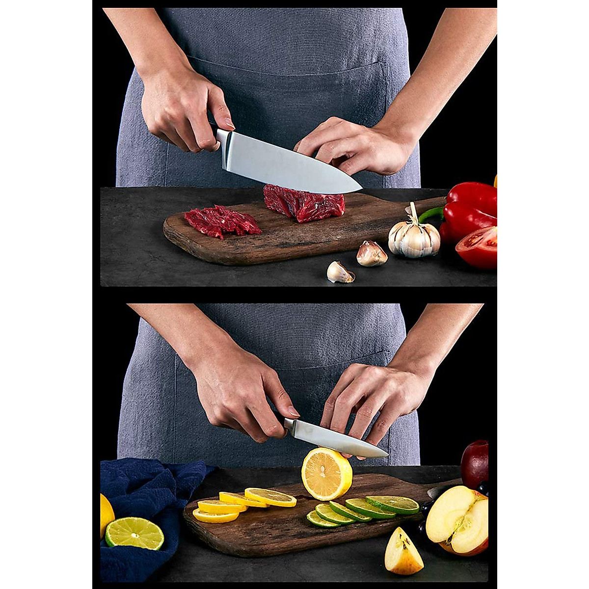 ZZWW Kitchen Knife Set, Professional 6 Piece Knife Set with Wooden Block Germany High Carbon Stainless Brown