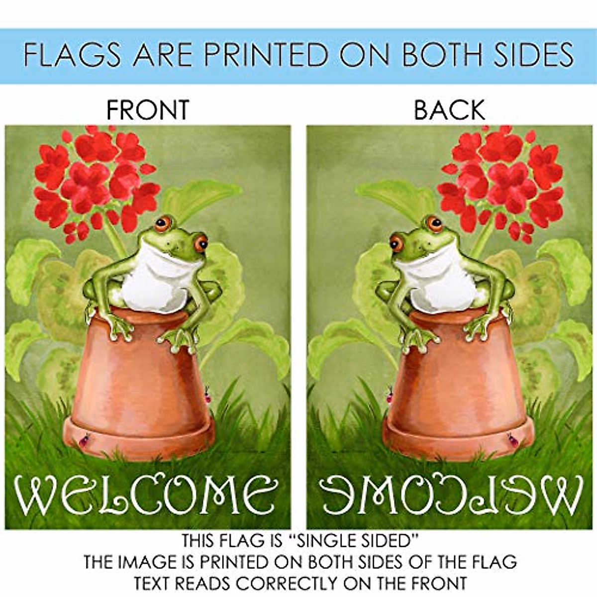 Toland Home Garden 119122 Potted Frog Frog Flag 12x18 Inch Double Sided Frog Garden Flag for Outdoor House Flower Flag Yard Decoration