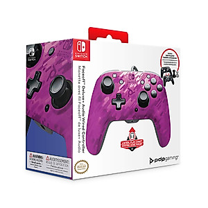PDP Gaming Faceoff Deluxe+ Wired Switch Pro Controller - Officially Licensed by Nintendo - Customizable buttons, sticks, triggers, and paddles - Ergonomic Controllers - Purple Camo / Camouflage