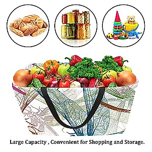 KQNZT Reusable Grocery Bags, Large Foldable Reusable Shopping Tote Bags Bulk for Groceries, Waterproof Kitchen Cloth Produce Bags with Long Handles, Retro Colored Dragonfly