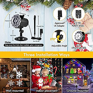 EcoGuru Christmas Projector Lights Outdoor, LED Christmas Light Projector Upgraded IP65 Waterproof 12 HD Effects Holiday Projection Lights Outdoor for Xmas Birthday Party Holiday, Spike/Ground