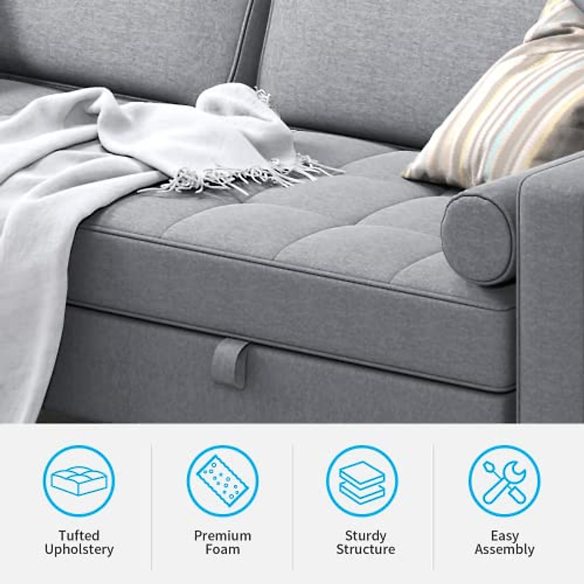 Mjkone 2 in1 Convertible Pull Out Sofa Bed, Modern Sleeper Sofa Bed with Spring Cushion, Futon Sofa Bed for Small Space, Pull Out Couch Bed Suitable for Apartment, Living Room,Light Grey