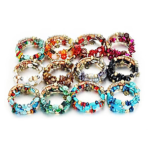 Kicomvi Boho Multilayer Irregular Agate Beads Charm Bracelets Handmade Multi-color Cryston Stone Turquoise Wrap Bracelets for Women Yoga Jewelry (green)