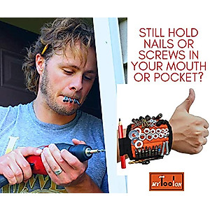 MyToolOn Magnetic Wristband with 20 Strong Magnets for Holding Screws, Nails, Drill Bits. Best Unique Tool Gift for Men, Father Dad, DIY Handyman, Husband, Boyfriend, Him, and Women, Orange.