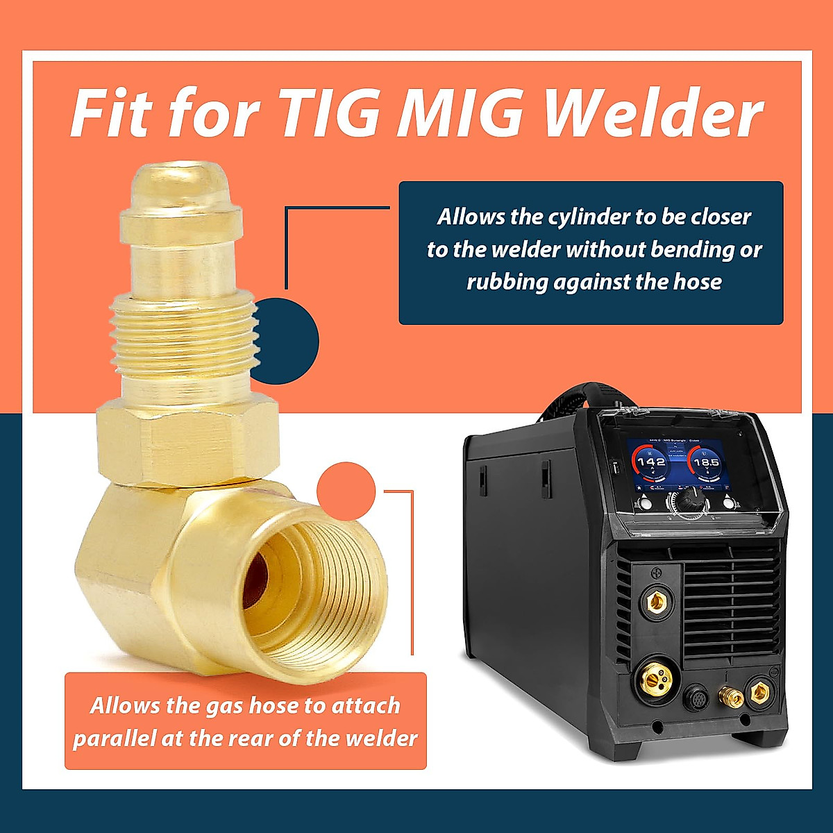 AW-407, CGA 032 Nut/NIP - 032 Body 90 Deg Elbow Argon Inert Gas Adaptor Compatible with Everlast TIG MIG Welder