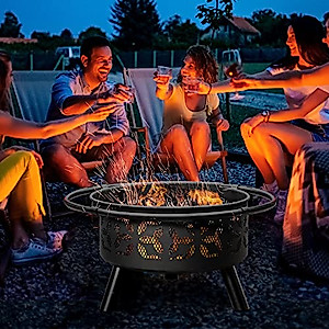 Outsunny 31" Outdoor Fire Pit, Portable Steel Wood Burning Bowl, Handle Ring, Poker, Spark Screen Lid for Patio, Backyard, Bonfire, Campfire, Black